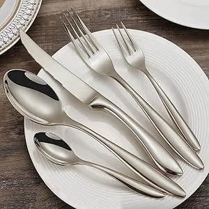 Amazon.com | Silverware Set for 12 Luxury Beautifully Ergonomic Handle ...
