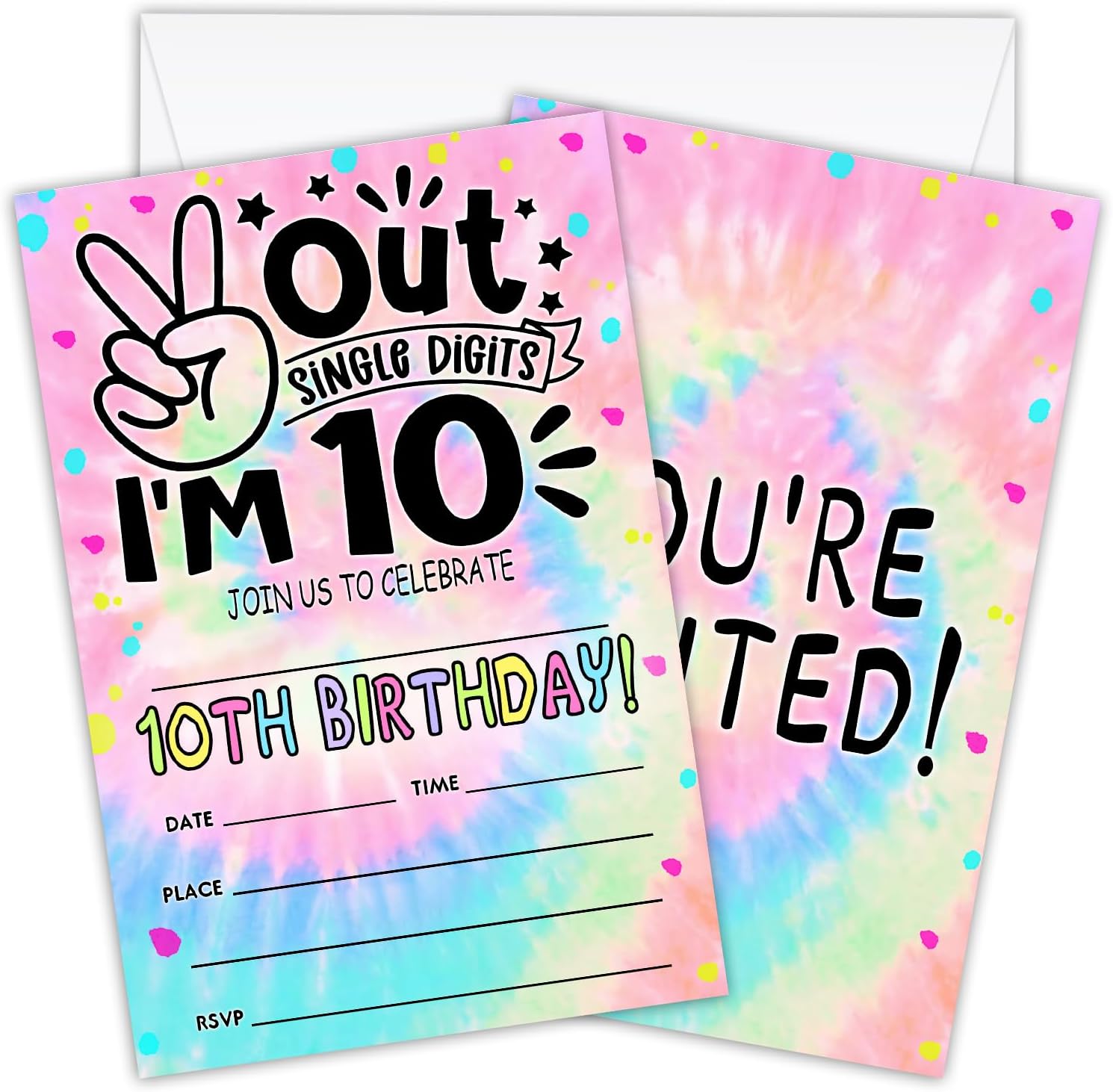 Amazon.com : YSTEP Tie Dye 10th Birthday Party Invitations, 20 Invite ...
