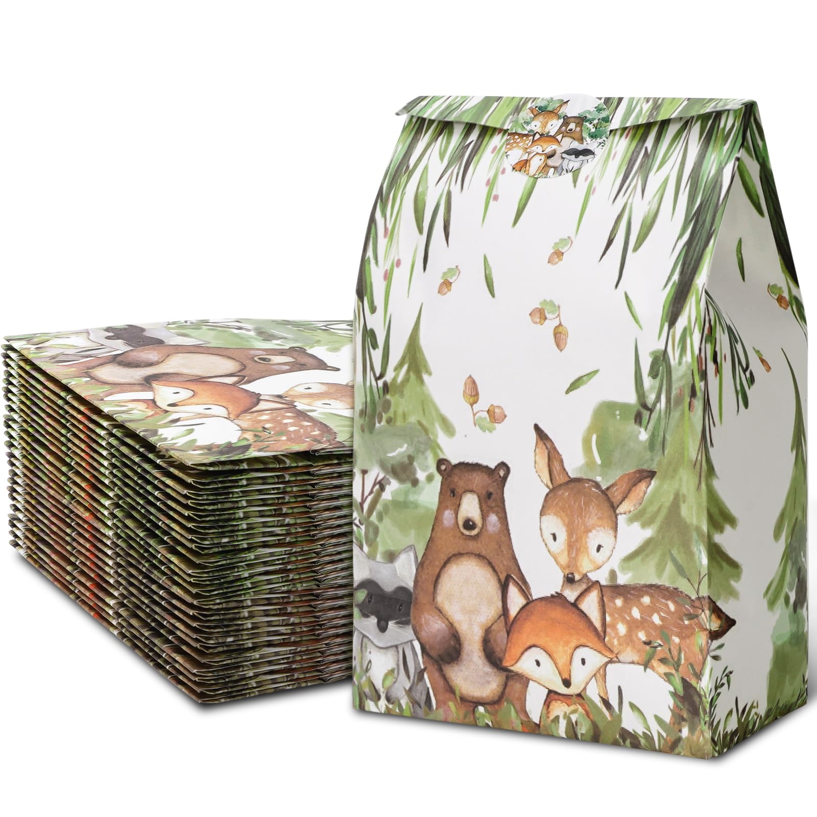 Amazon.com: AnyDesign 24 Pack Woodland Party Favor Bags with Stickers ...