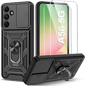 Guisessy Phone Case for Samsung Galaxy A56 5G Case with Ring Kickstand and 2 Tempered Glass ...