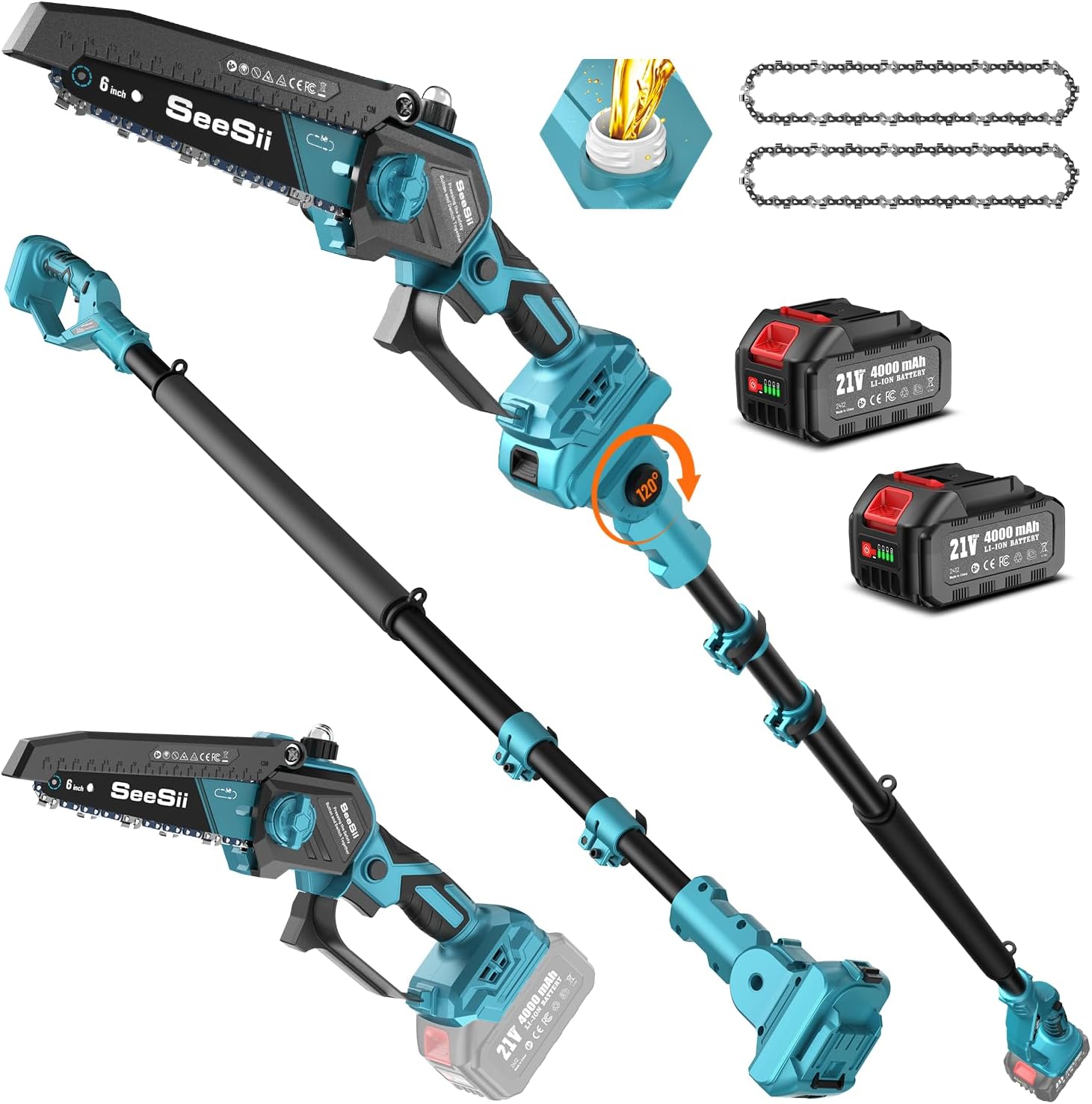 Amazon.com : SEESII 2-in-1 Electric Pole Saws: Electric Mini Chainsaw 6 ...