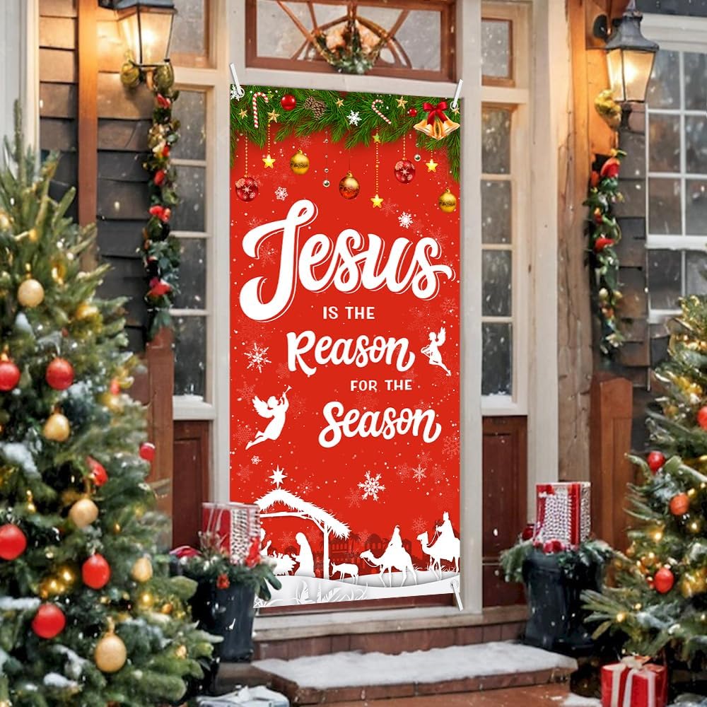 Amazon.com: Christmas Jesus Religious Door Cover Xmas Holy Night Door ...
