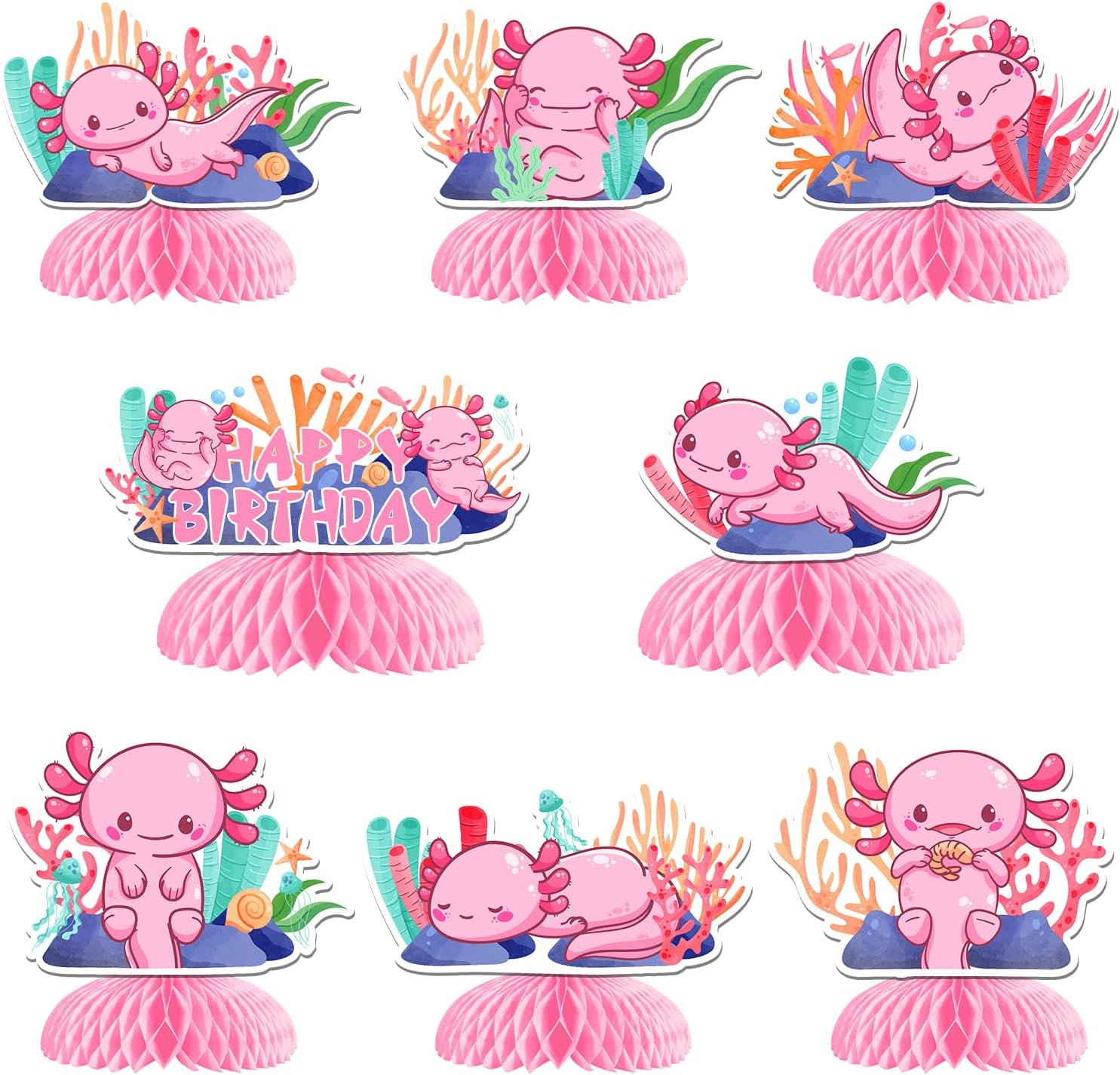 Amazon.com: Pink Axolotl Honeycomb Centerpieces Axolotl Birthday Party ...