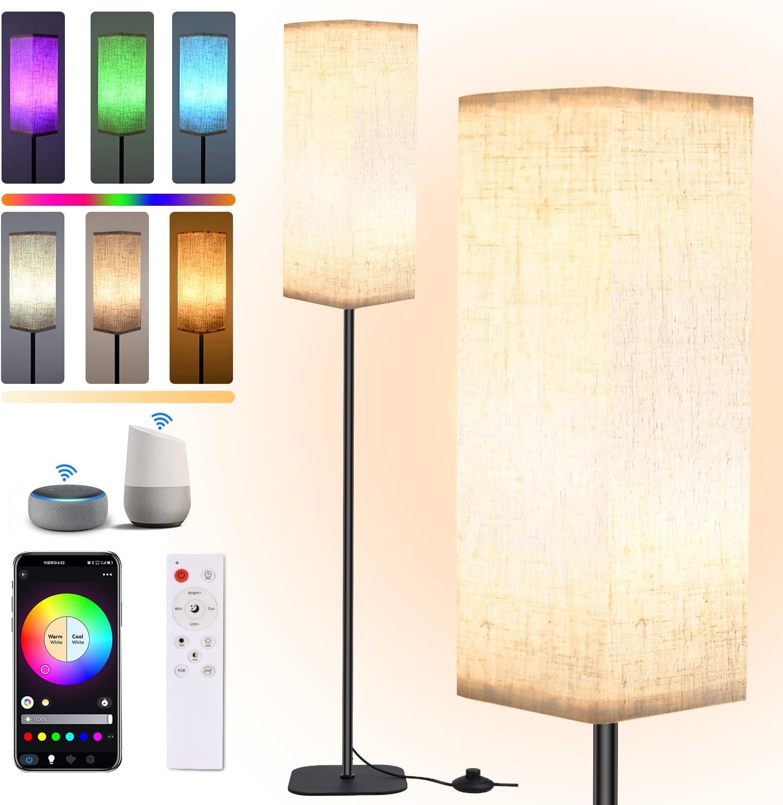 ZWOOS Smart Piantana Lampada da Terra, WiFi RGB Lampade da Terra ...