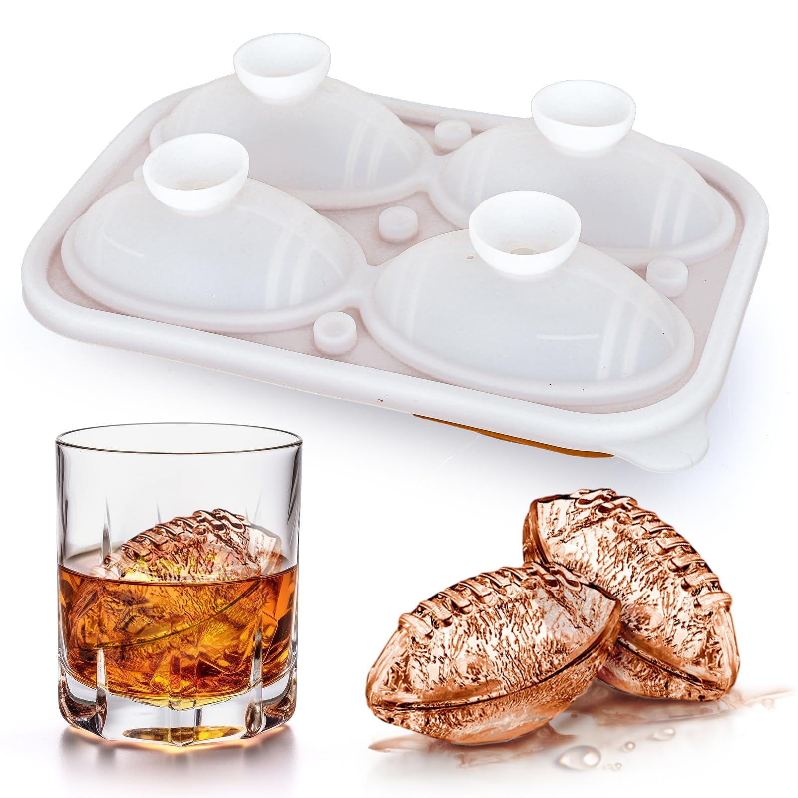 Whaline Football Ice Mold Tray 3D Ice Cube Silicone Moulds Rugby Shape ...