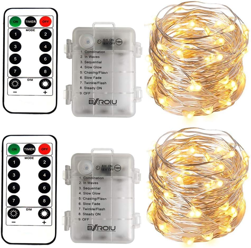 Amazon.com: 2 x Fairy Lights Battery Operated,Silver Wire Chains 8 Mode ...