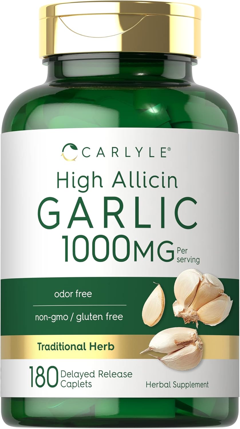 High Allicin Garlic Supplement 500mg | 180 Caplets | Odorless Garlic ...