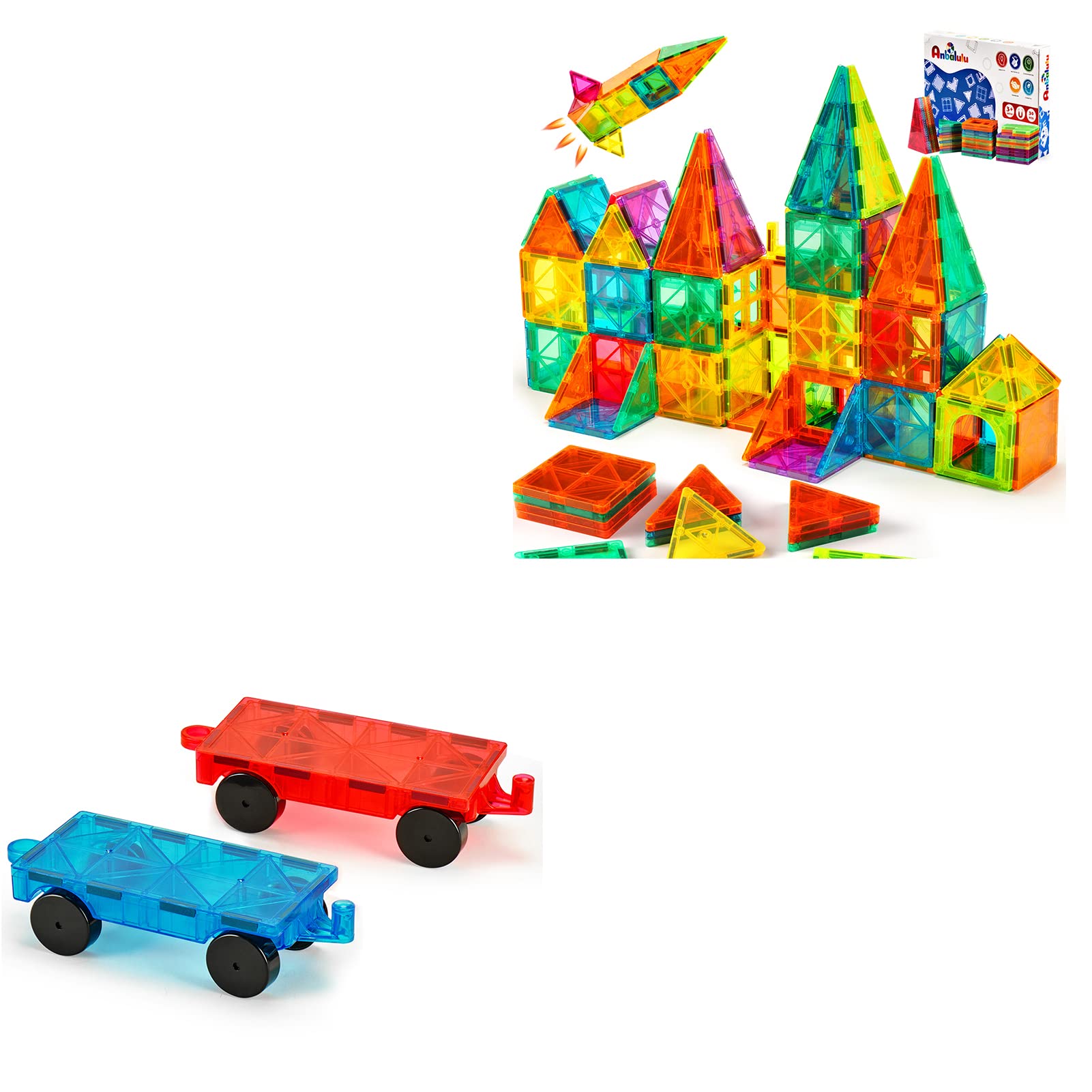 Amazon.com: Anbalulu 30PCS Magnetic Tiles Plus 2PCS Magnetic Wheels ...