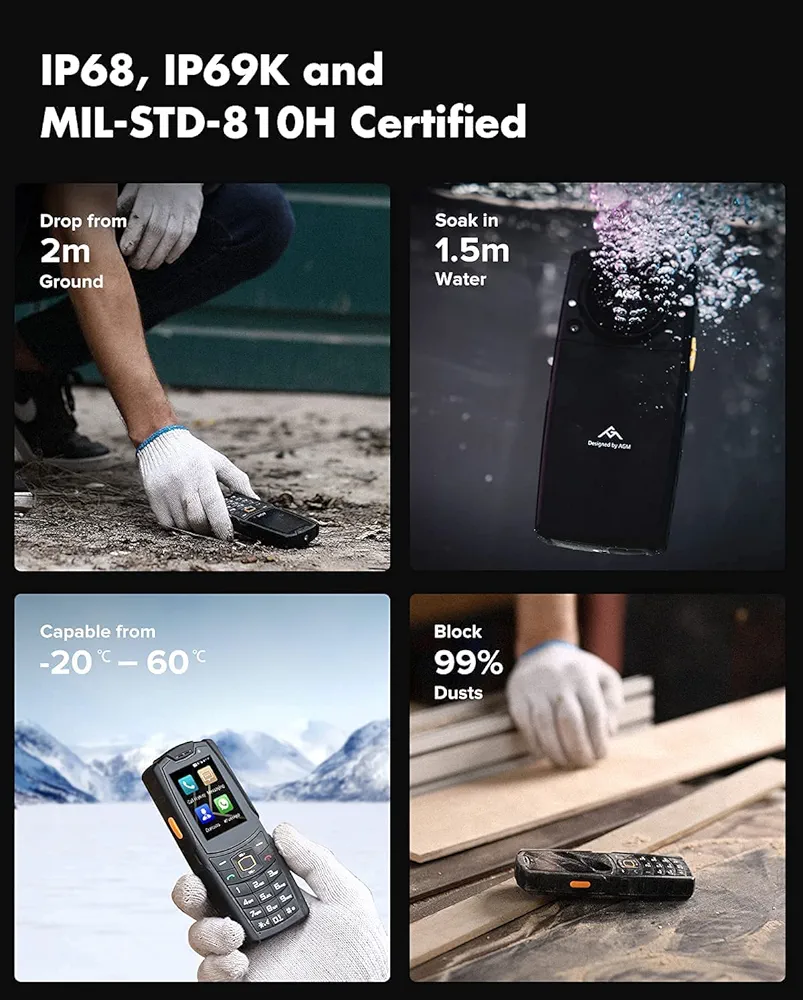 AGM M7 Rugged Phone, IP68 Waterproof Outdoor Phone, 2500mAh Battery Unlocked 4G Cell Phone for ...
