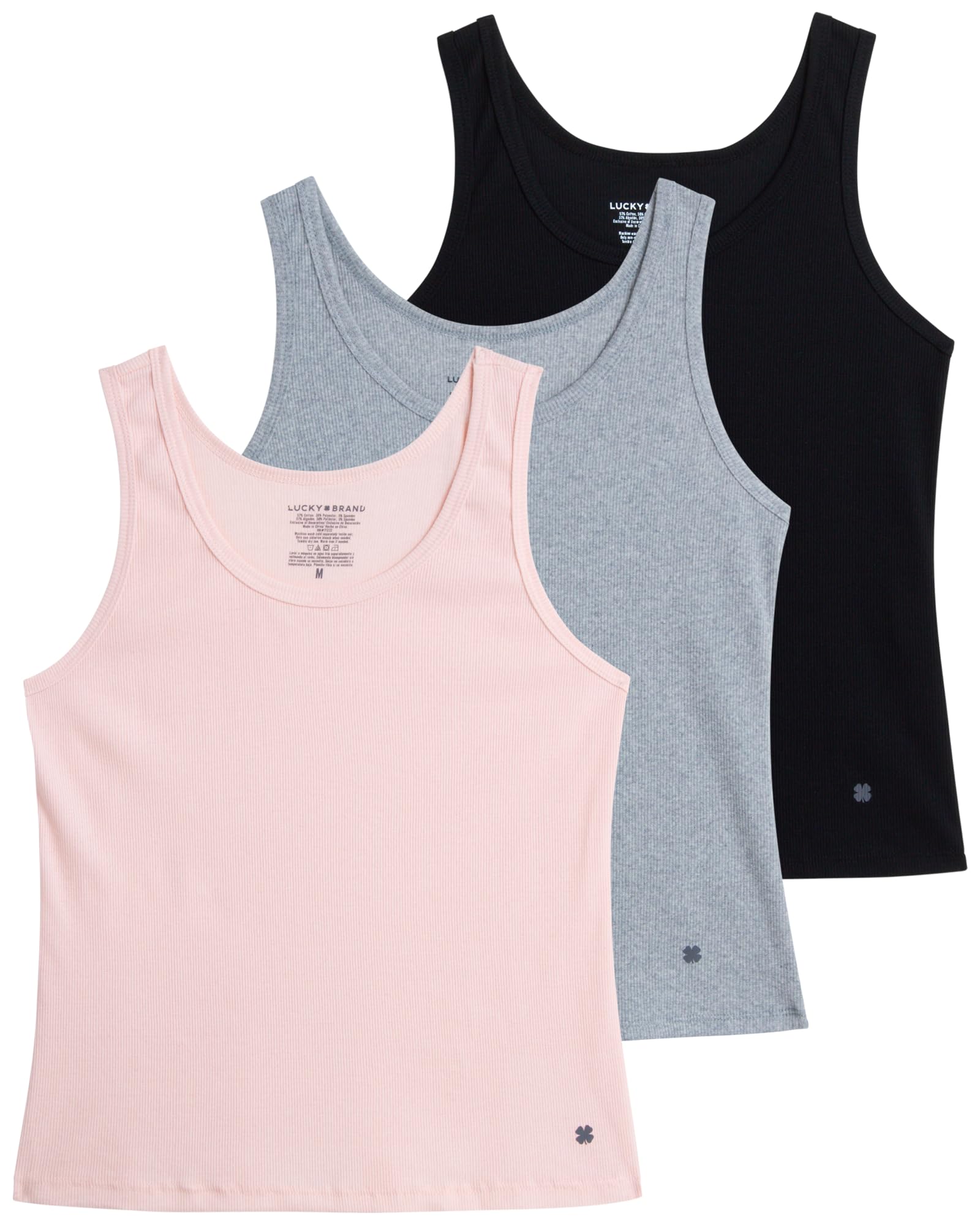 Lucky Brand Women's Tank Top - 3 Pack Stretch Cotton Scoop Neck Ribbed ...