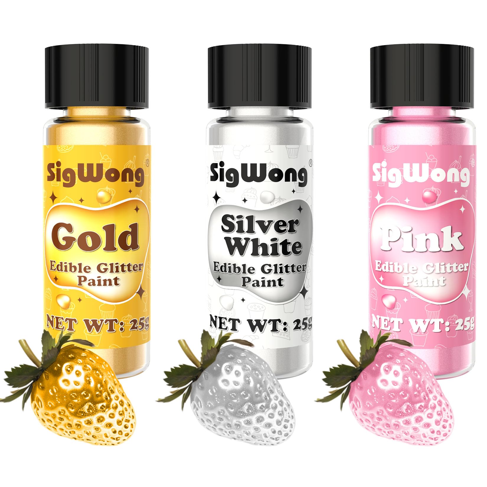 Edible Glitter Paint Set - 3 Colours Liquid Edible Glitter Set for ...