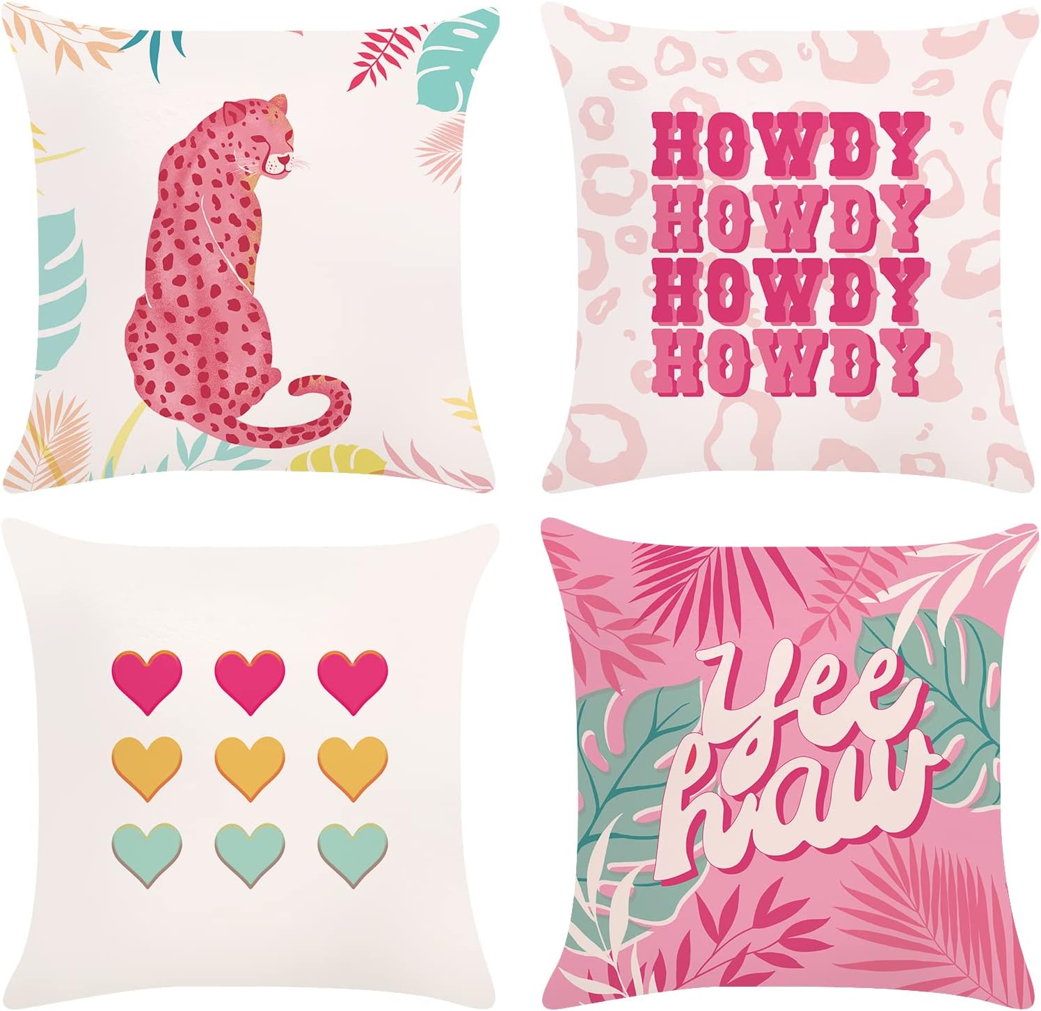 Bonhause Preppy Cushion Covers 45 x 45 cm Pink Leopard Howdy Decorative ...