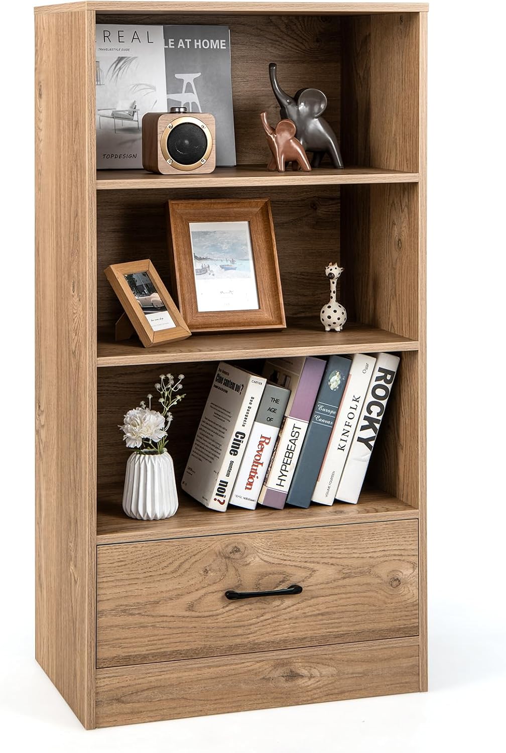 Amazon.com: Tangkula 3 Tier Bookcase with Drawer, 48”Tall Freestanding ...