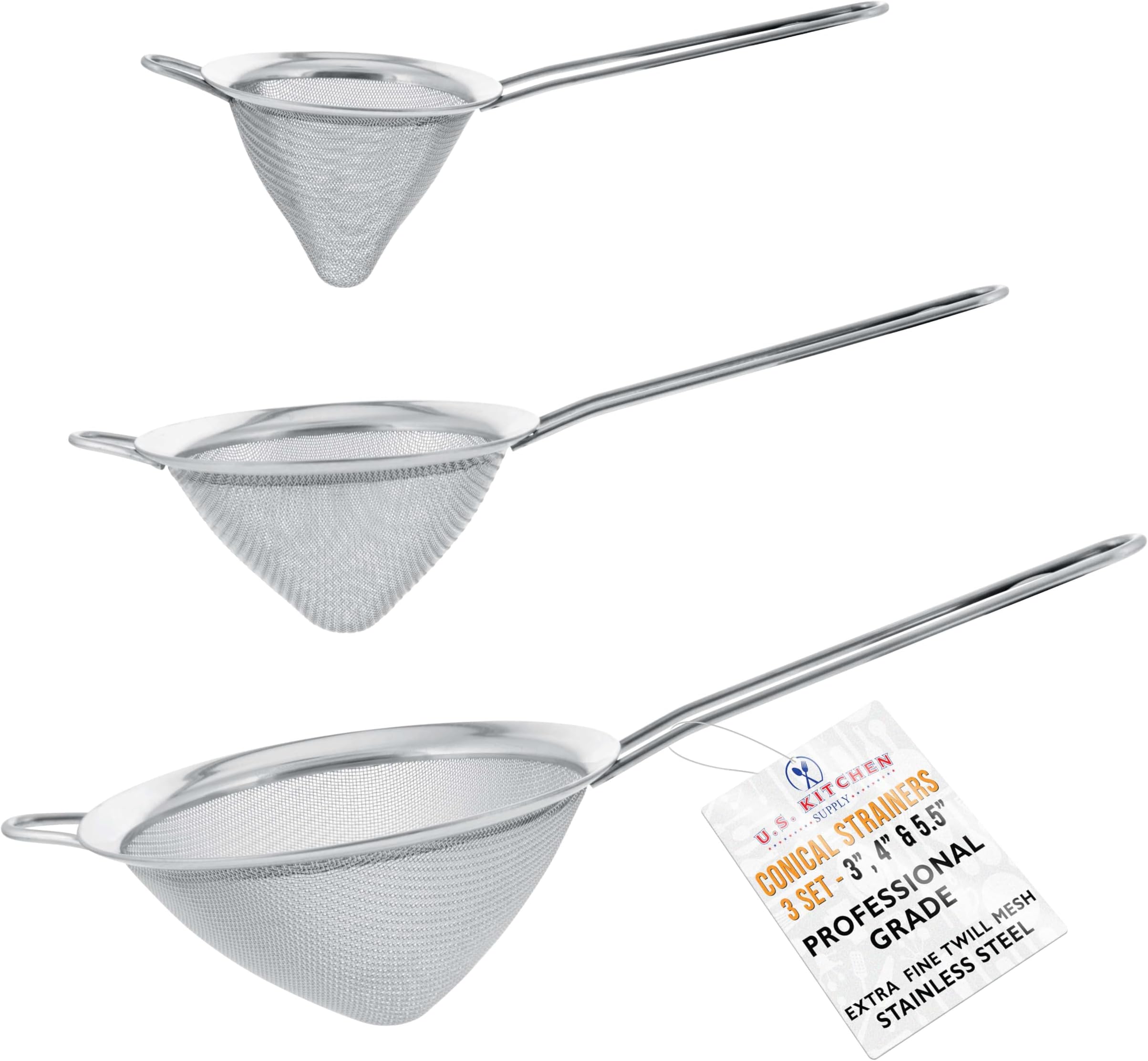 Amazon.com: U.S. Kitchen Supply Set of 3 Stainless Steel Conical ...