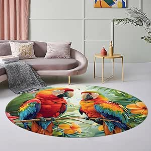 Amazon.com: Parrot Beautiful Bird Round Area Rugs Tropical Plant Flower ...