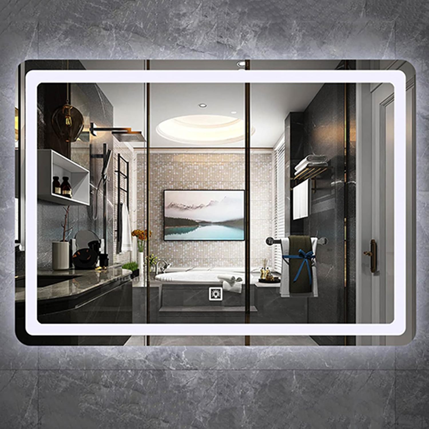 Amazon.co.jp: LED Light Bathroom Mirror, Wall Mounted Mirror with Touch ...