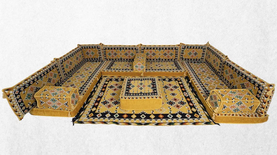 Buy Floor Seating Set, Corner Floor Sofa Set, Yellow Arabic Majlis, U ...