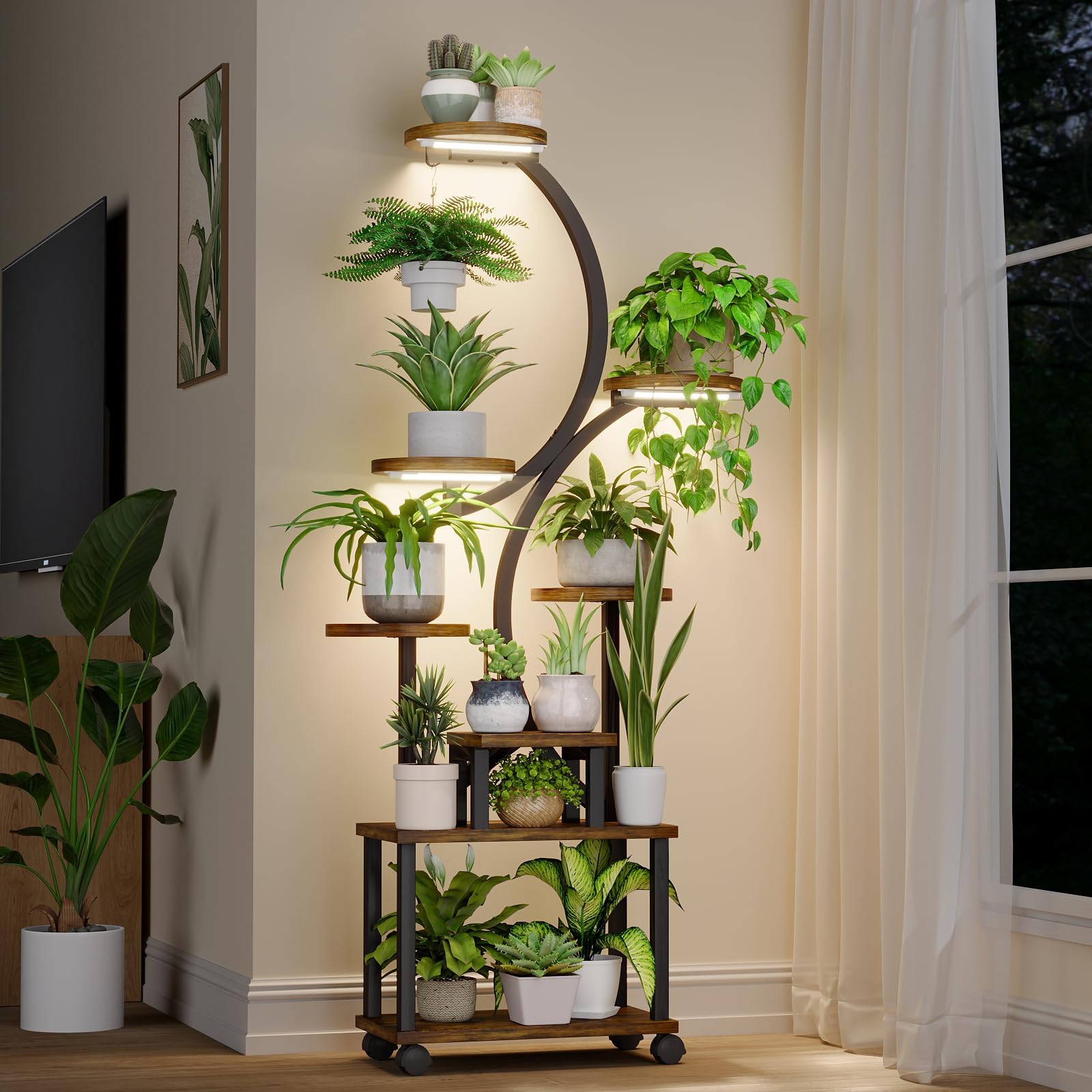 Amazon.com: Sizuztp 8 Tiered Metal Plant Stand with Grow Light, Wheels ...