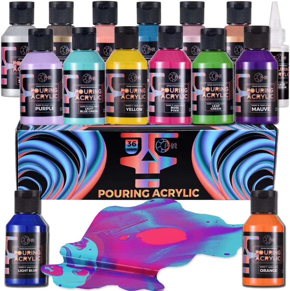 OPHIR 36 Colors, 40 Bottles Acrylic Pouring Paint Set with Magic Medium ...