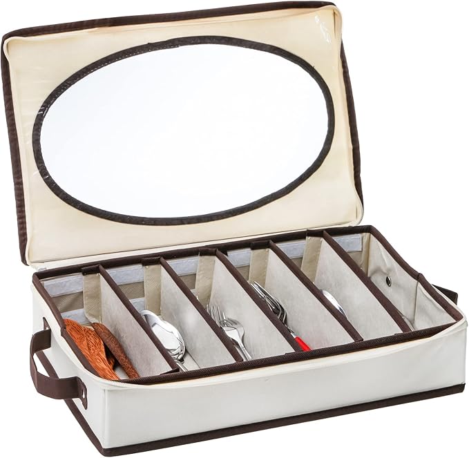 Hiceeden Flatware Utensil Storage Case Box, 6 Adjustable Compartment ...
