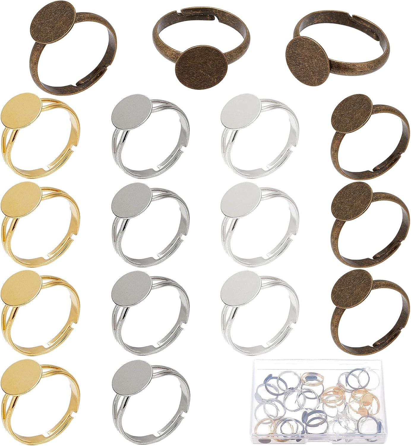 Amazon.com: SUNNYCLUE 1 Box 52Pcs 4 Color Adjustable Ring Base Blank ...