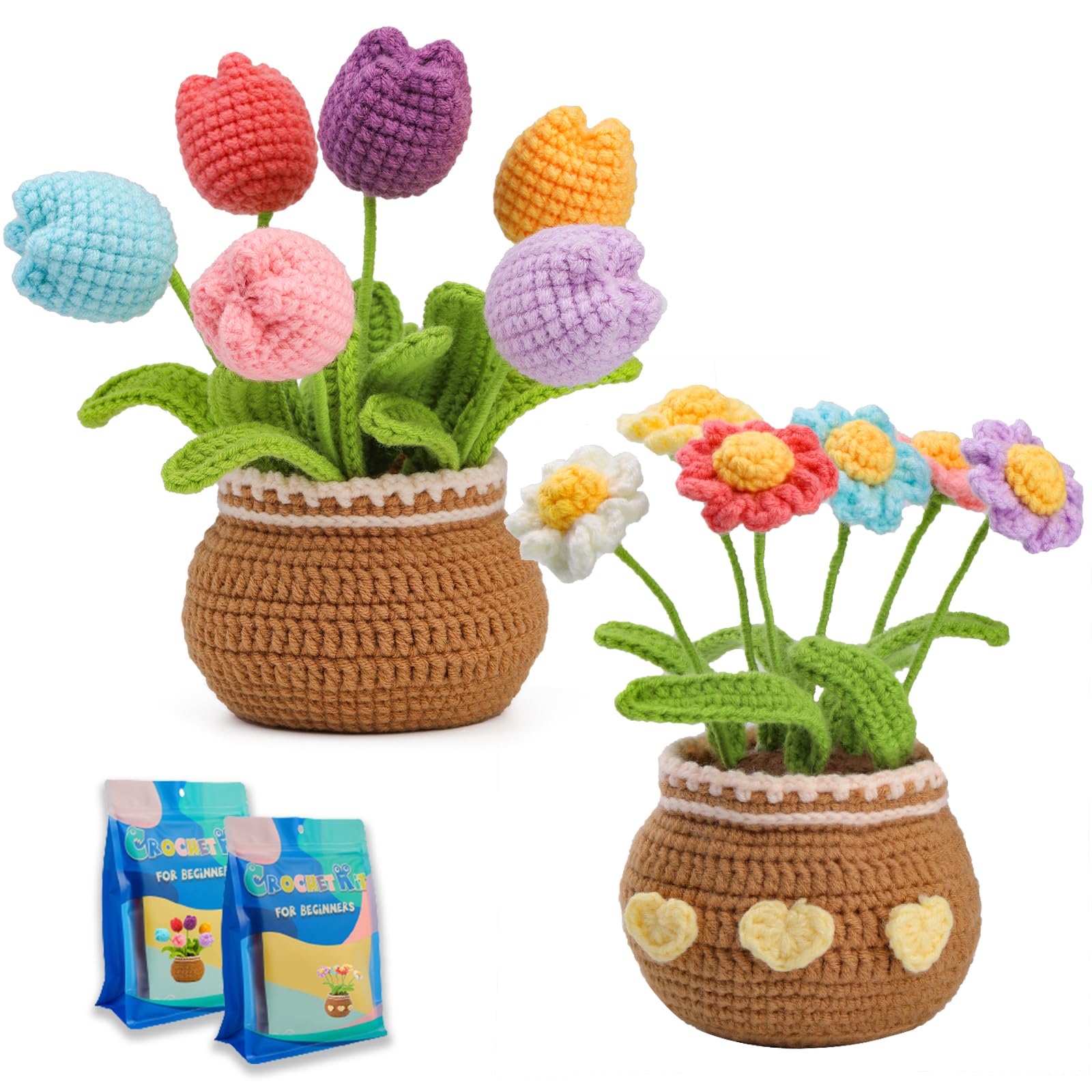 Amazon.com: MJRASG 2 Pcs Flower Crochet Kit for Beginners Adults ...