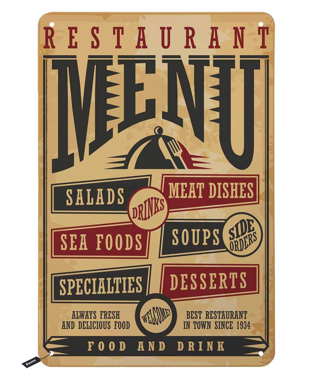 Swono - Letreros de lata de menú de restaurante, tipo de comida y ...