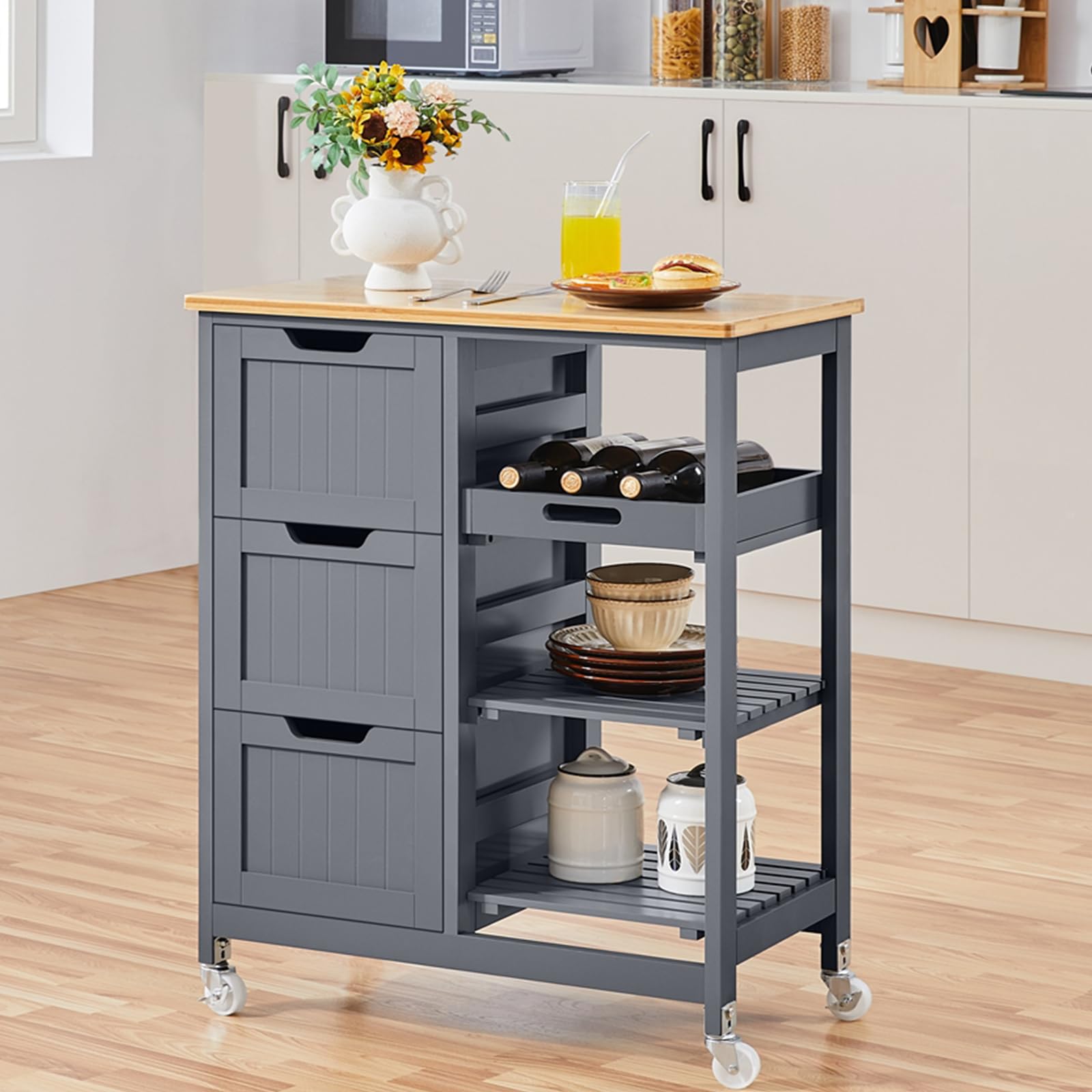 Amazon.com: Yaheetech Kitchen Island Cart on Wheels with Storage ...