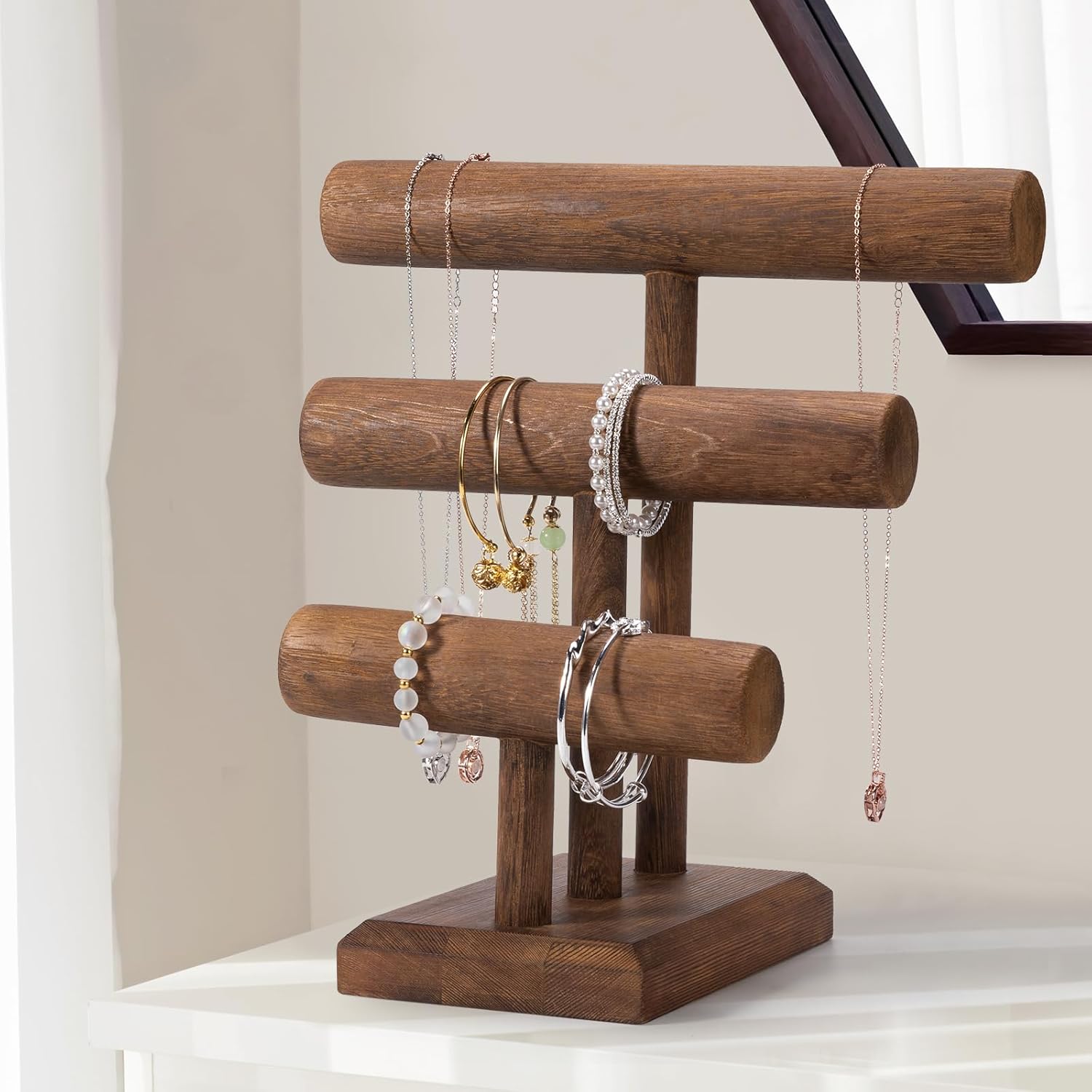 Amazon.com: IRIIJANE 3-Tier Bracelet Holder Stand Display Wooden T-Bar ...