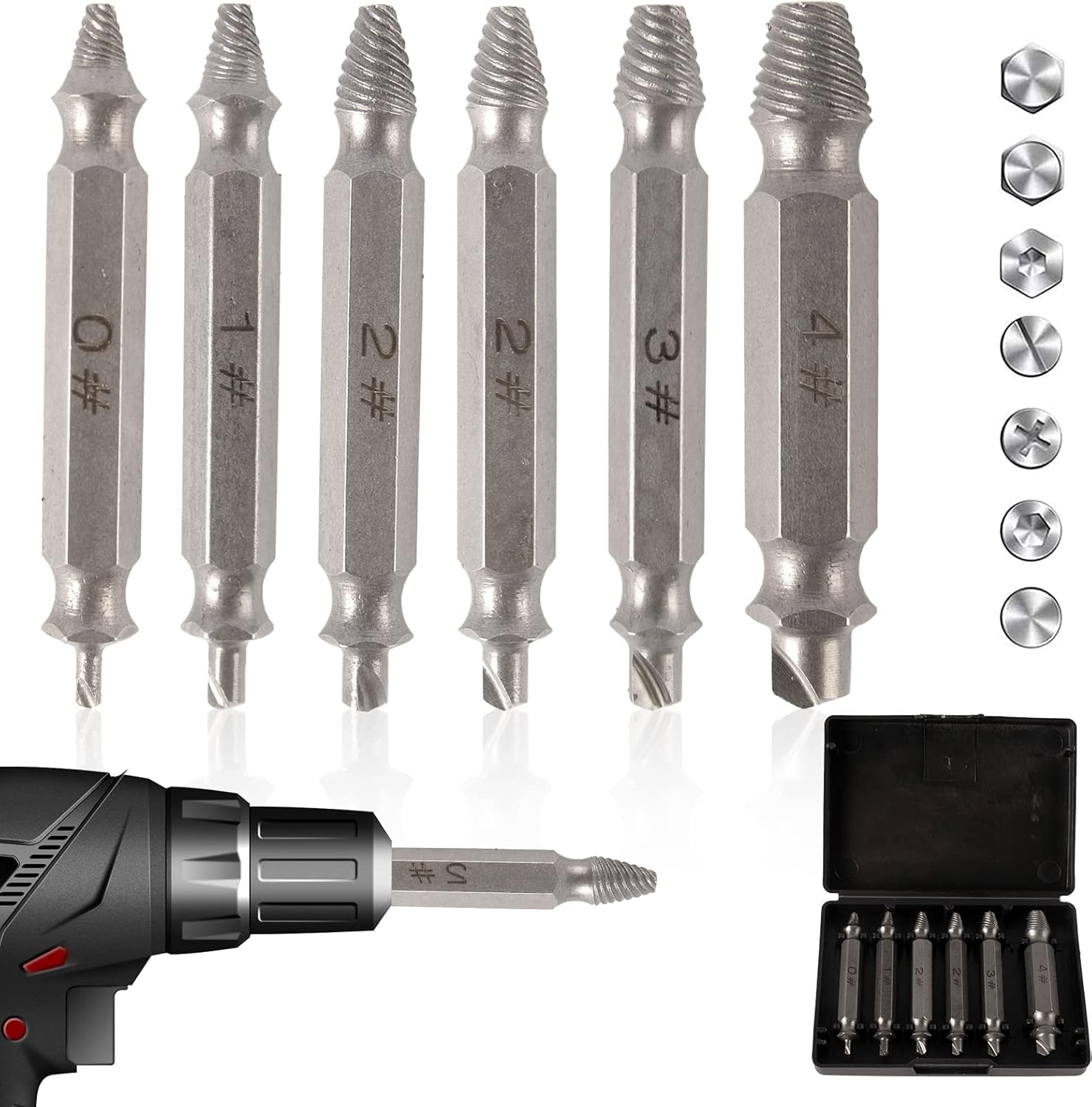 Lot de 6 extracteurs de vis pour vis légèrement endommagées, extracteur de vis avec boîte ...