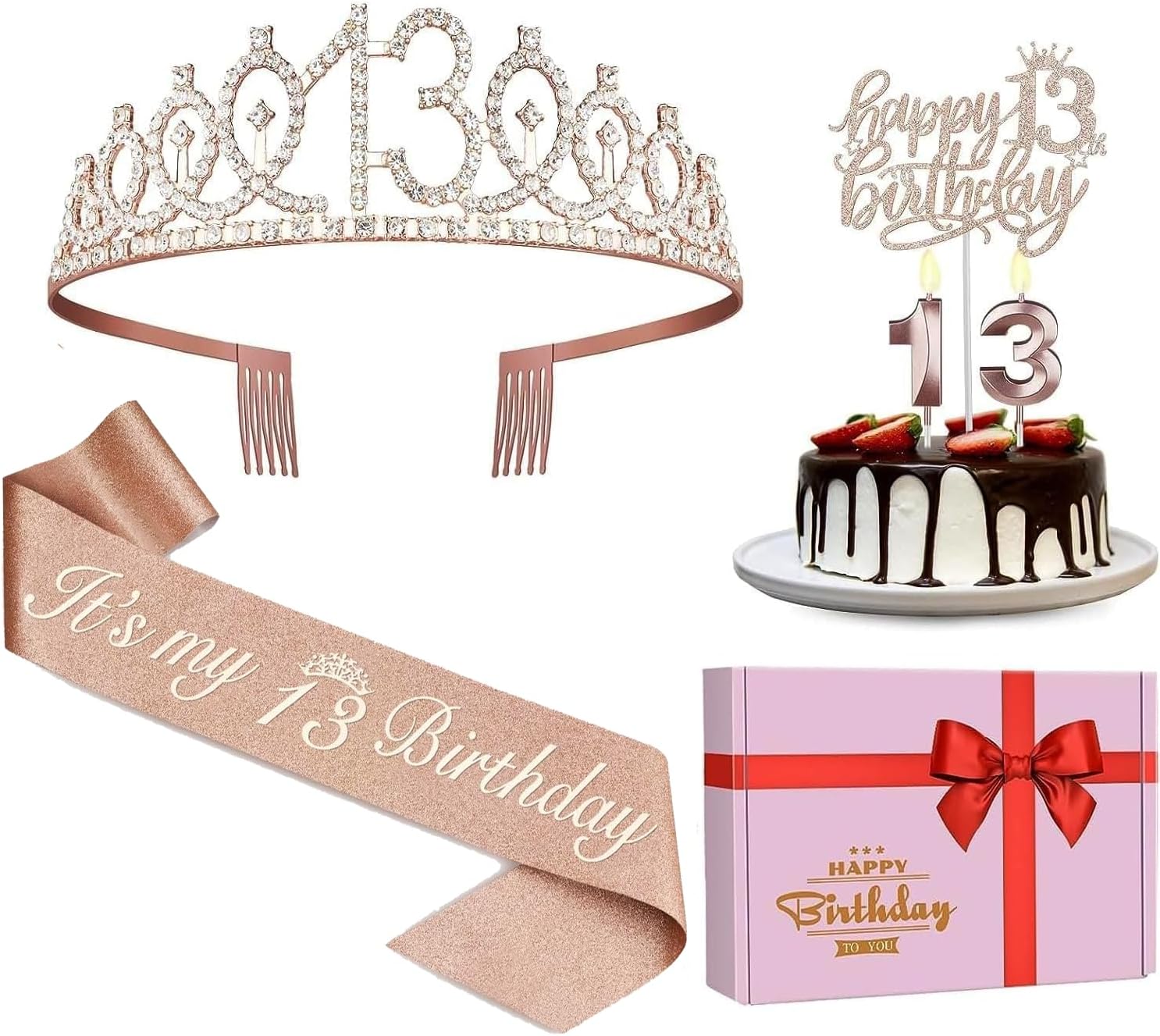 Amazon.com: 13th Birthday Decorations for Girls, Including Sash, Crown ...