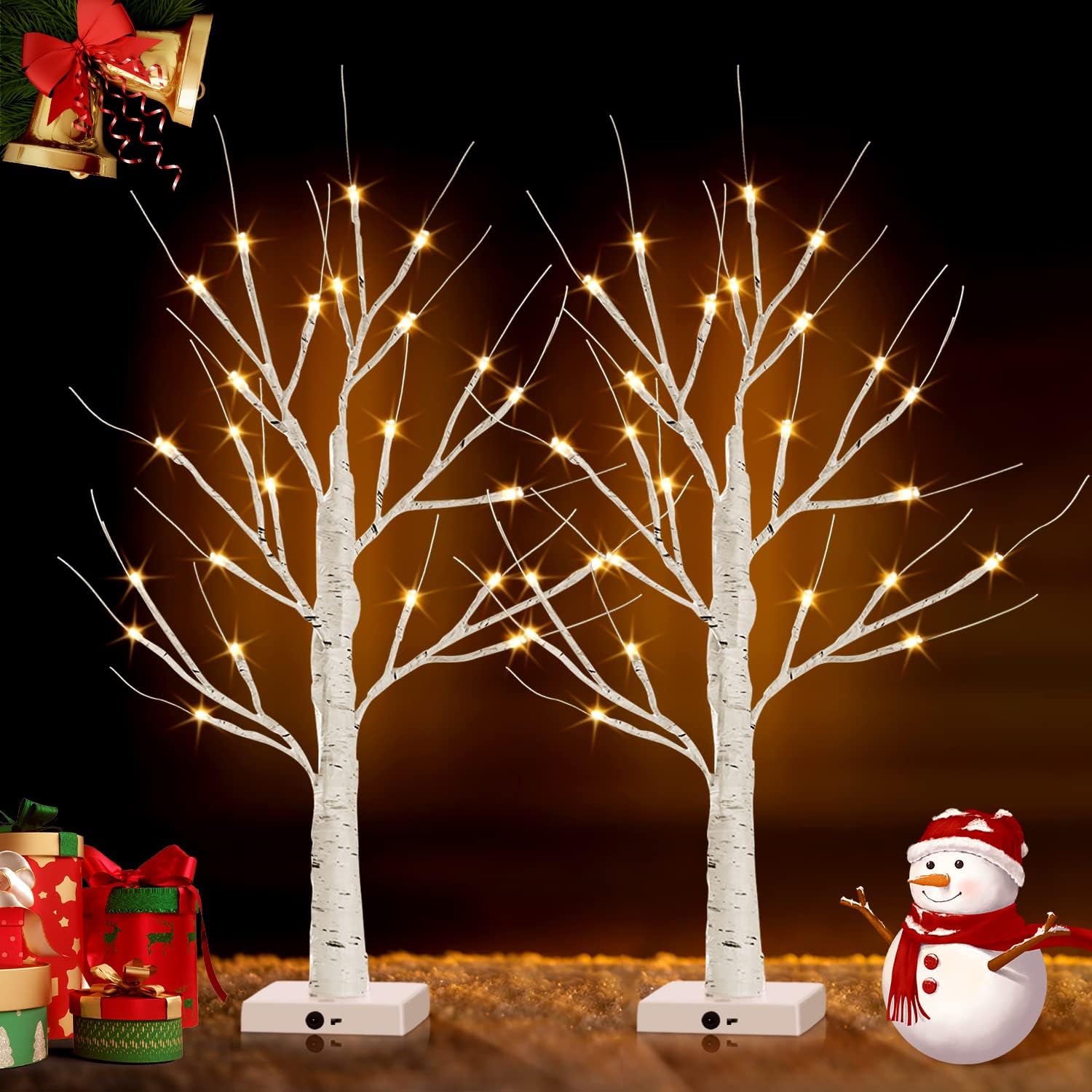 2 Pack - Christmas Decorations Indoor,24 Warm LED Lights White Birch ...