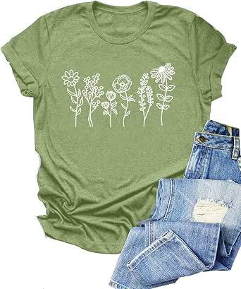 Wildflower Shirts for Women Causal Summer Flower Graphic Tees Cute ...