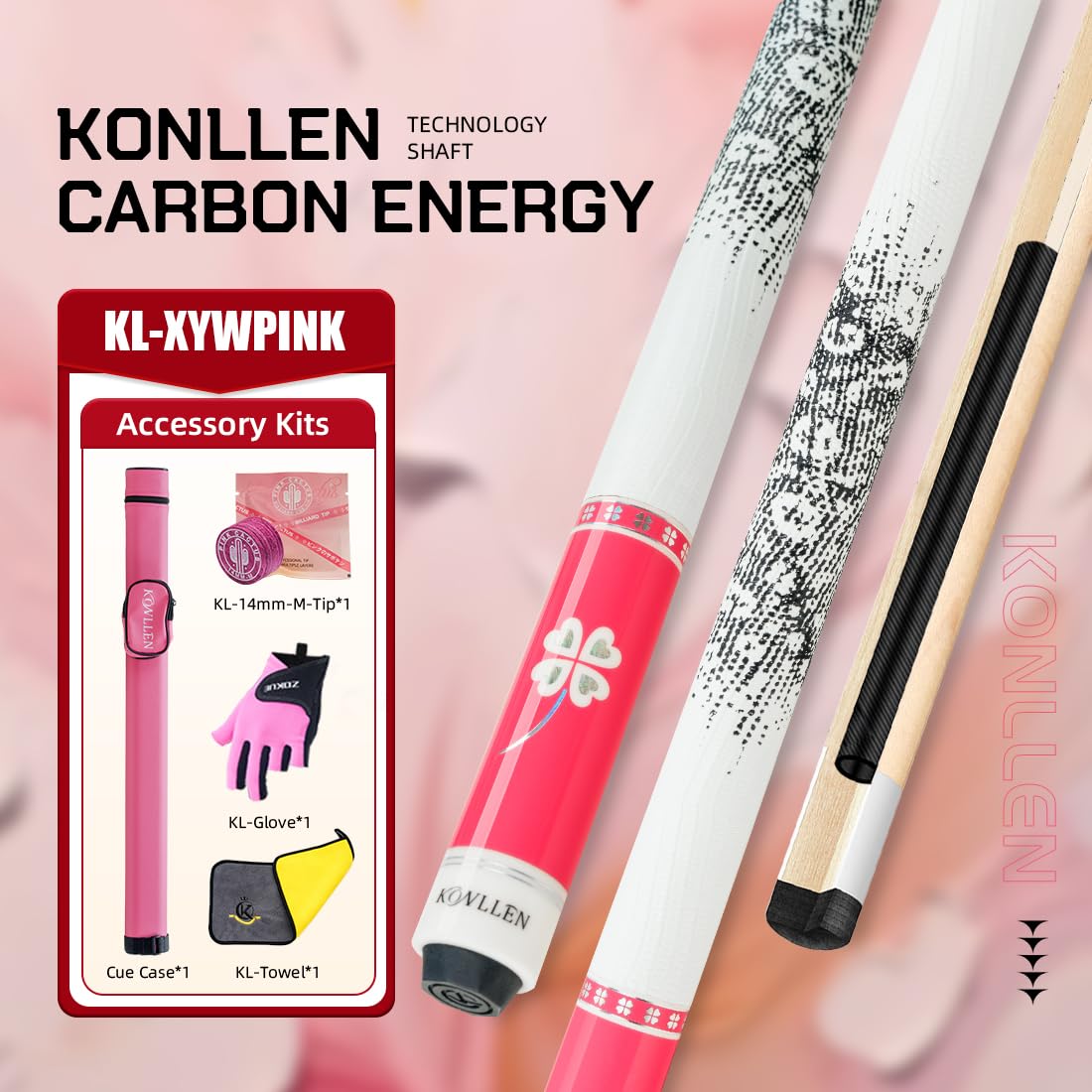 Snapklik.com : KONLLEN Pink Pool Cue Stick Low Deflection Billiard Cues ...