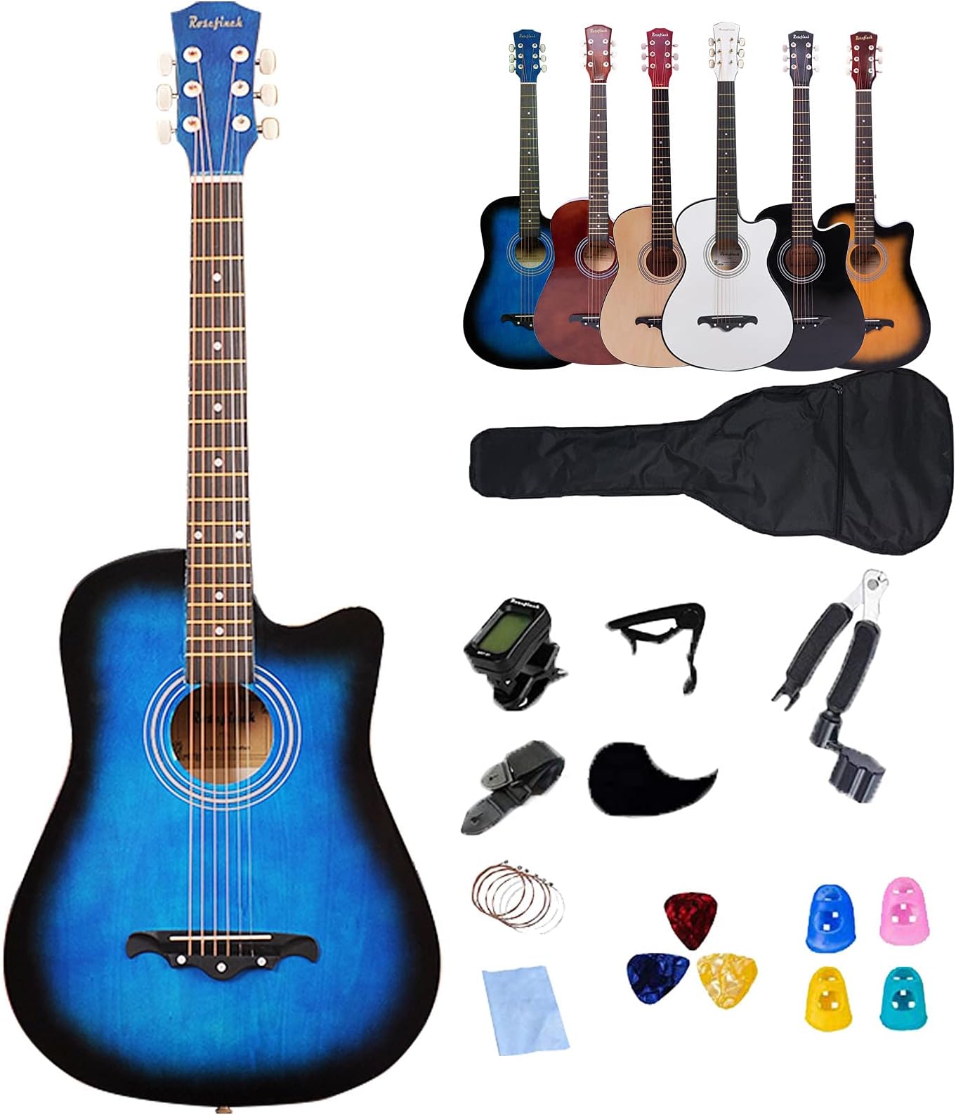 Rosefinch Acoustic Guitar 38 inch Cutaway Guitar Kit for Beginner ...