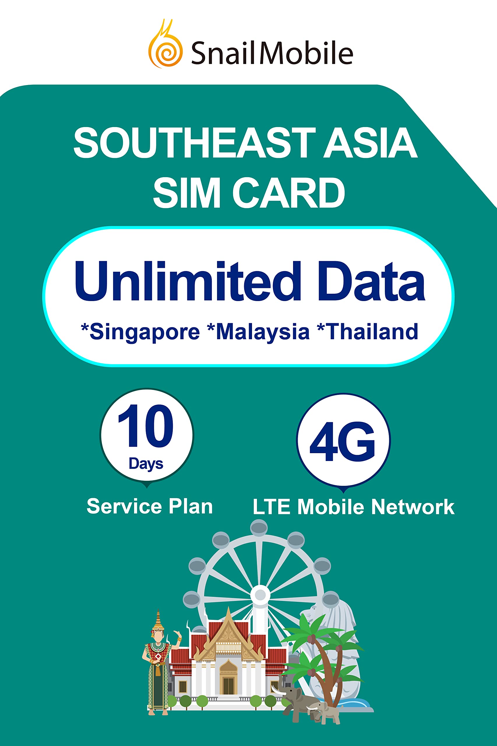 Amazon.com: SnailMobile Singapore/Malaysia/Thailand SIM Card 10-Day 6GB ...