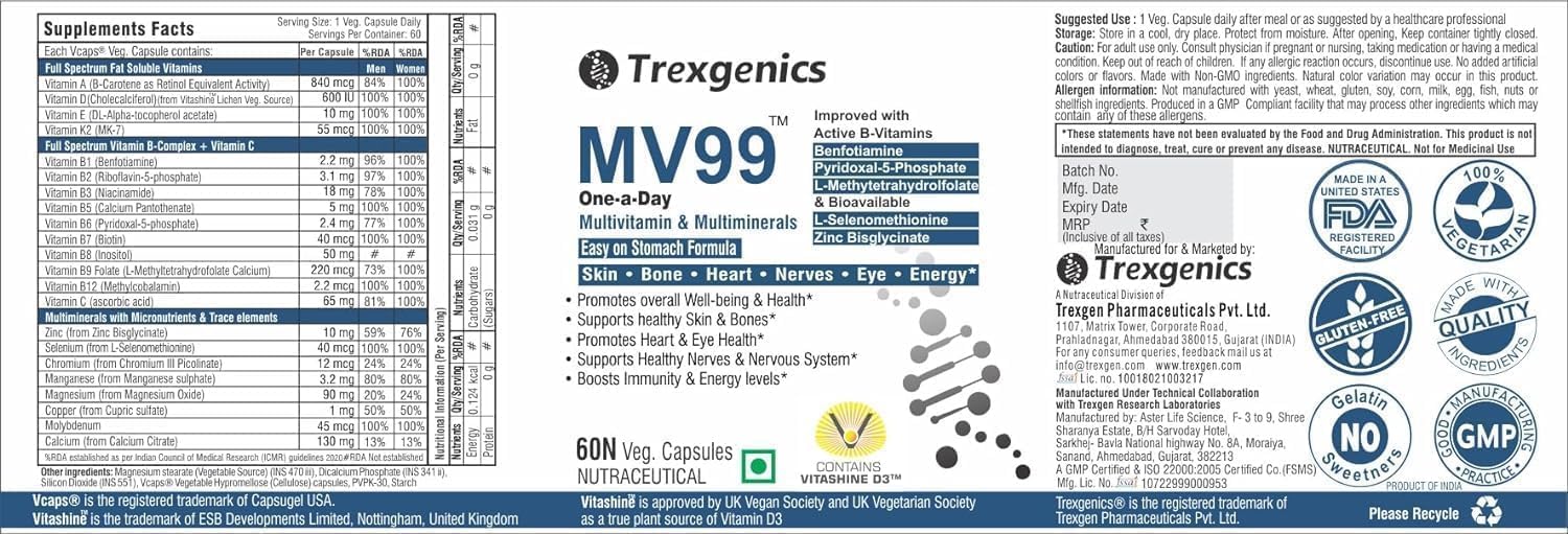 SSAR MV99 Multivitamin One-a-Day Easy On Stomach – Complete Daily All ...