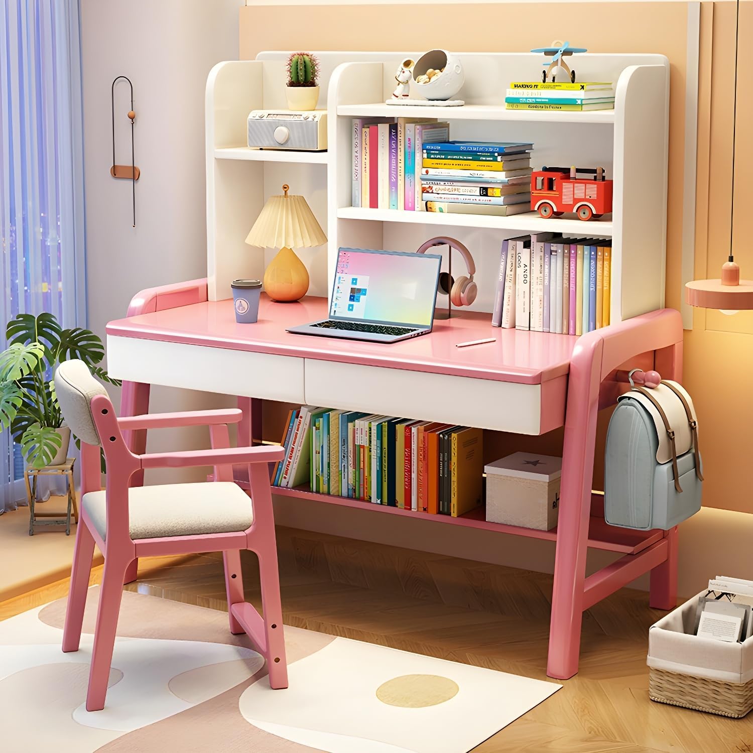 Amazon.com: XINDAR Kids Desk, Wooden Writing Desk with Storage, Drawers ...