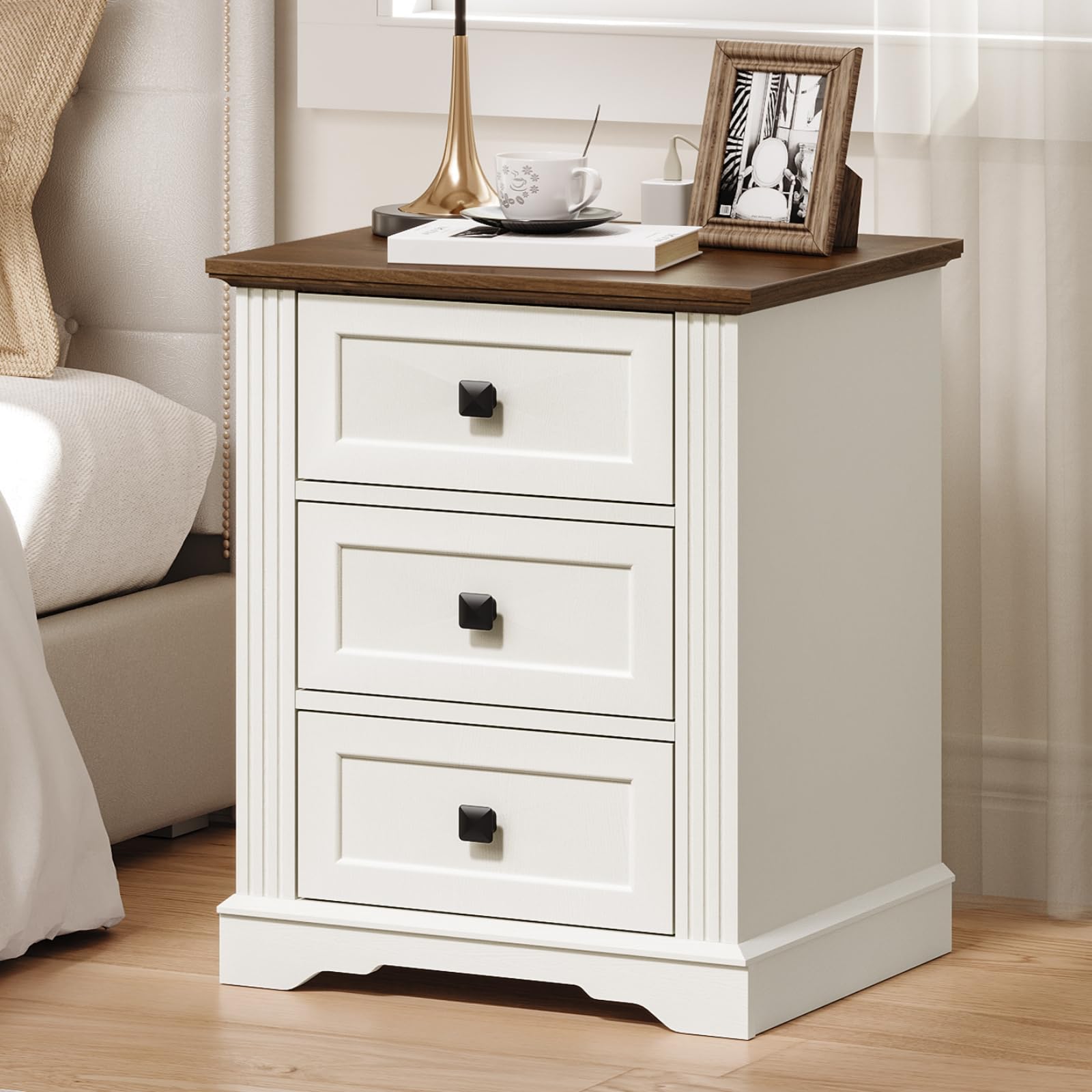 Amazon.com: RALGEND Nightstand with 3 Drawers, 18 Inch Wide End Table ...