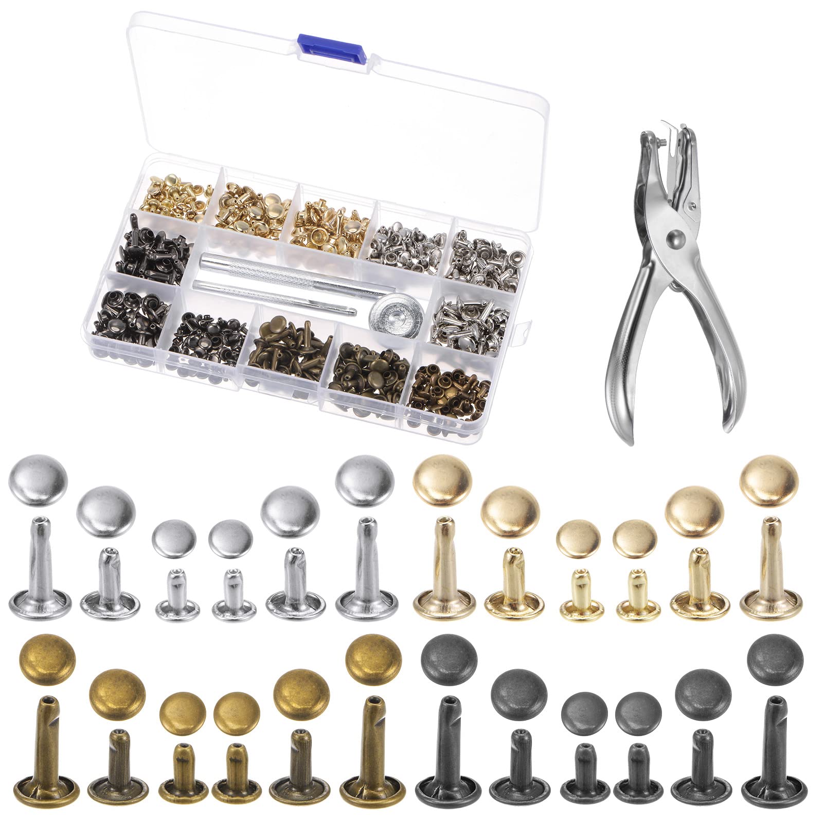 Amazon.com: uxcell 240 Sets Leather Rivets Kit 4 Colors 3 Sizes Metal ...