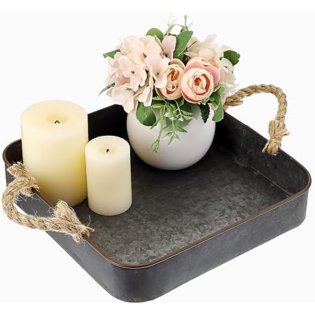 Amazon.com: Hipiwe Galvanized Metal Tray with Rope Handle Farmhouse ...