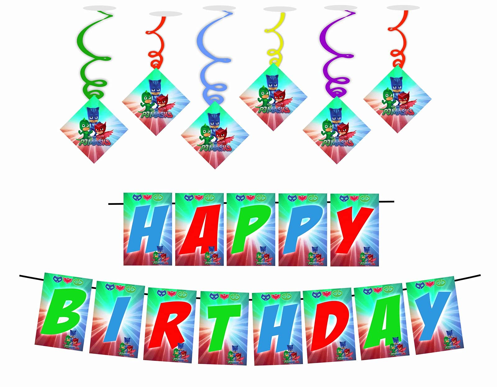 Partyzon Pj Mask Theme Birthday Banner And Swirls Combo Kids ...