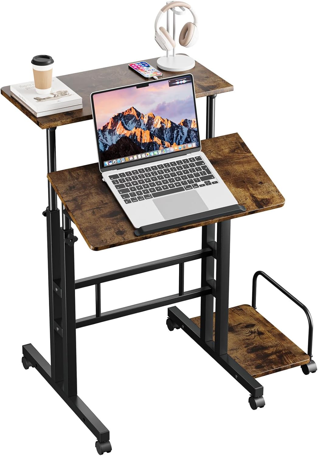 Dripex Standing Desk, Height Adjustable Rolling Desk with Tilting Table ...