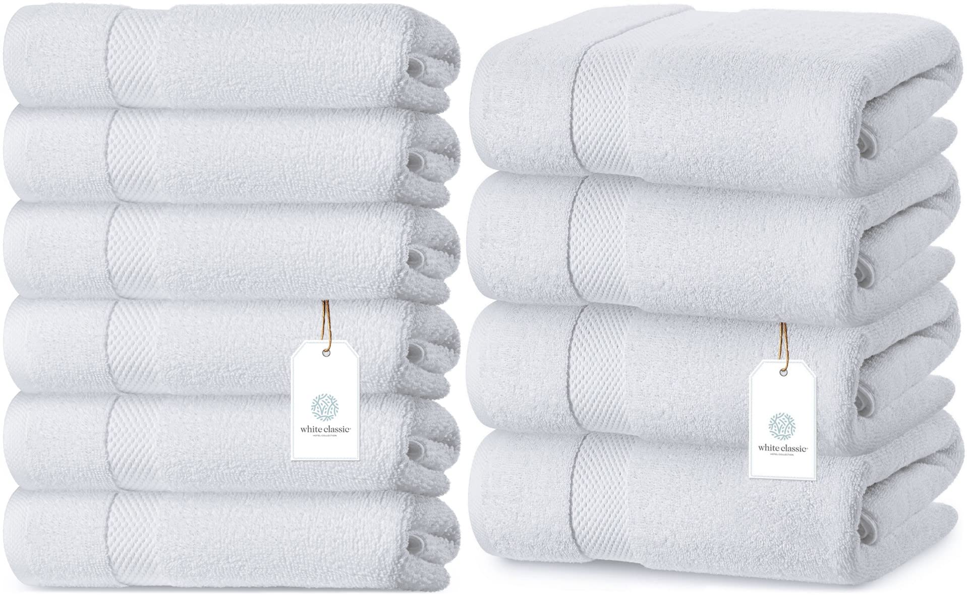 Amazon.com: White Classic 6 Luxury White Hand Towels 16 x 30 and 4 ...