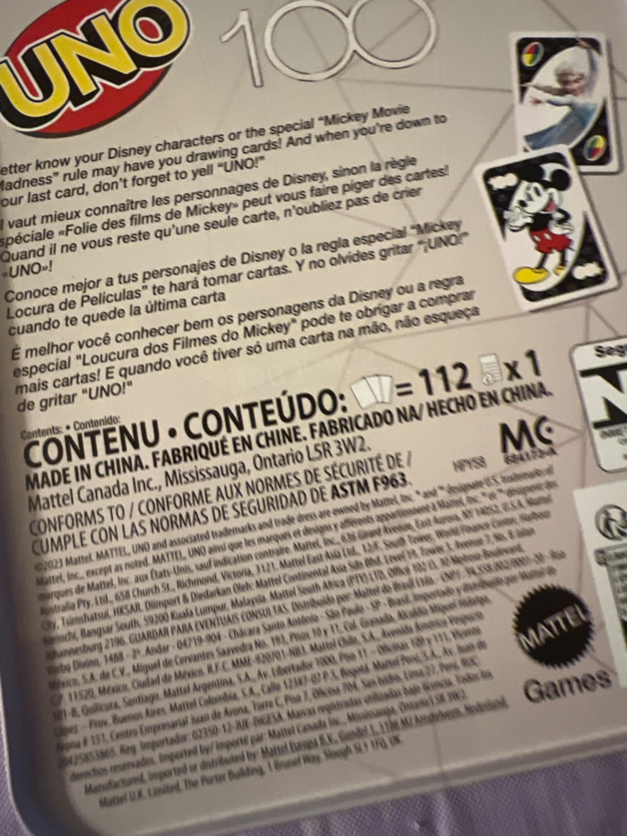 Amazon.com: Mattel Games UNO Disney 100 Card Game in Storage & Travel ...