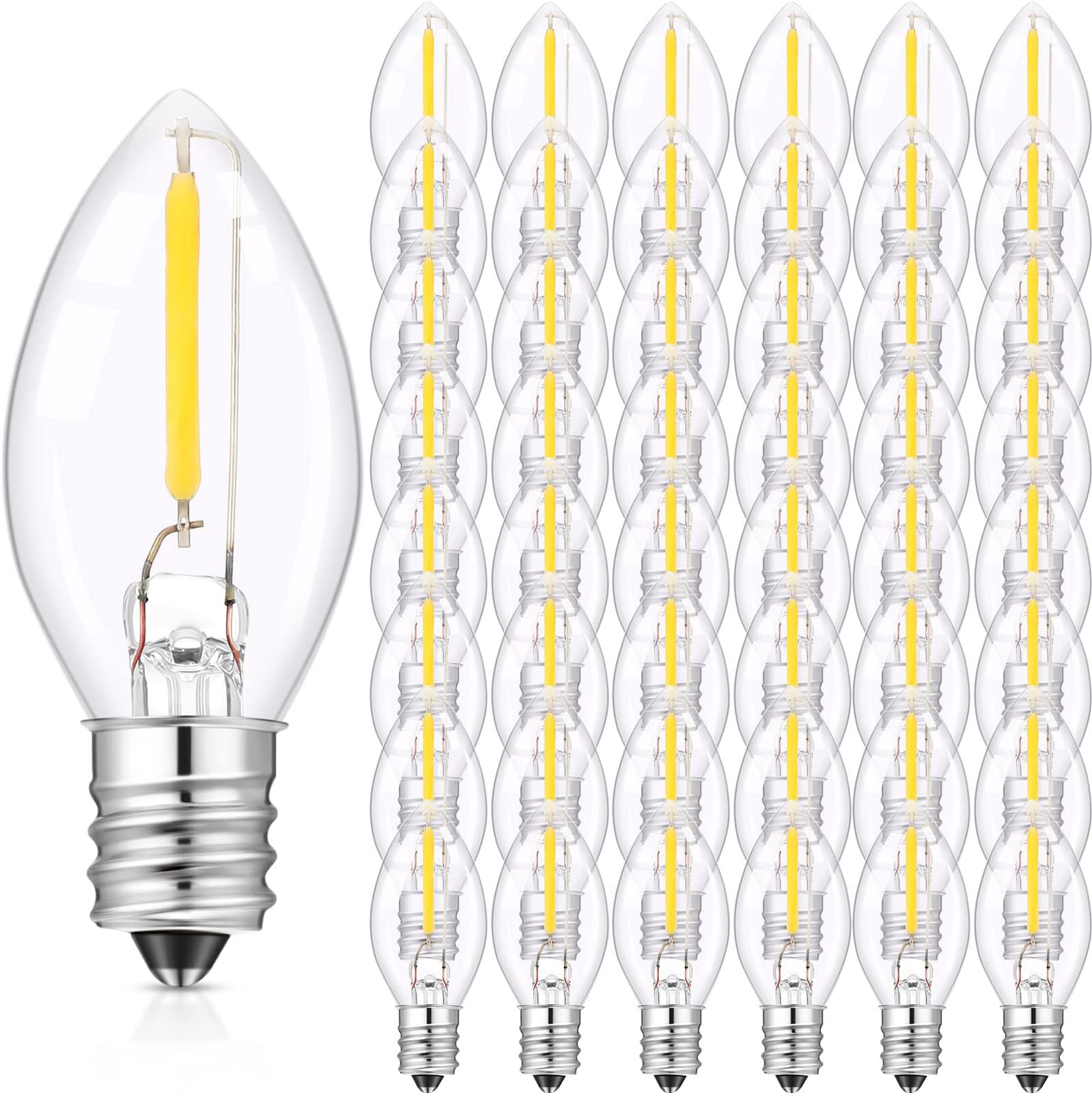 Macarrie 100 Pack C7 LED Night Light Bulb, E12 Chandelier Base, 0.6W ...