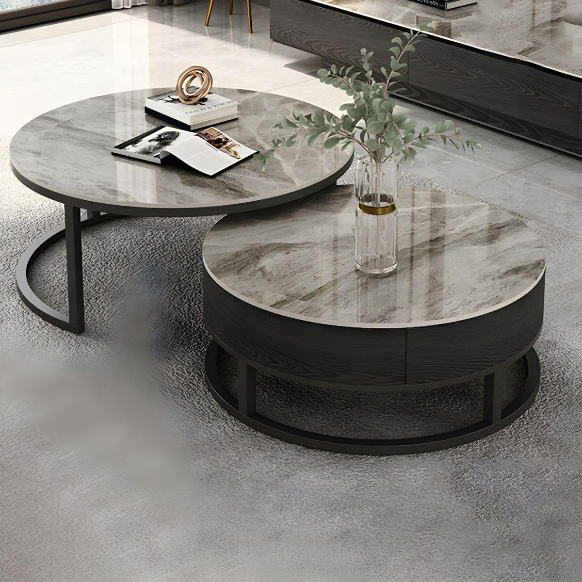 Amazon.com: KWOKING Slate Coffee Table Slate Nesting Coffee Table Set ...