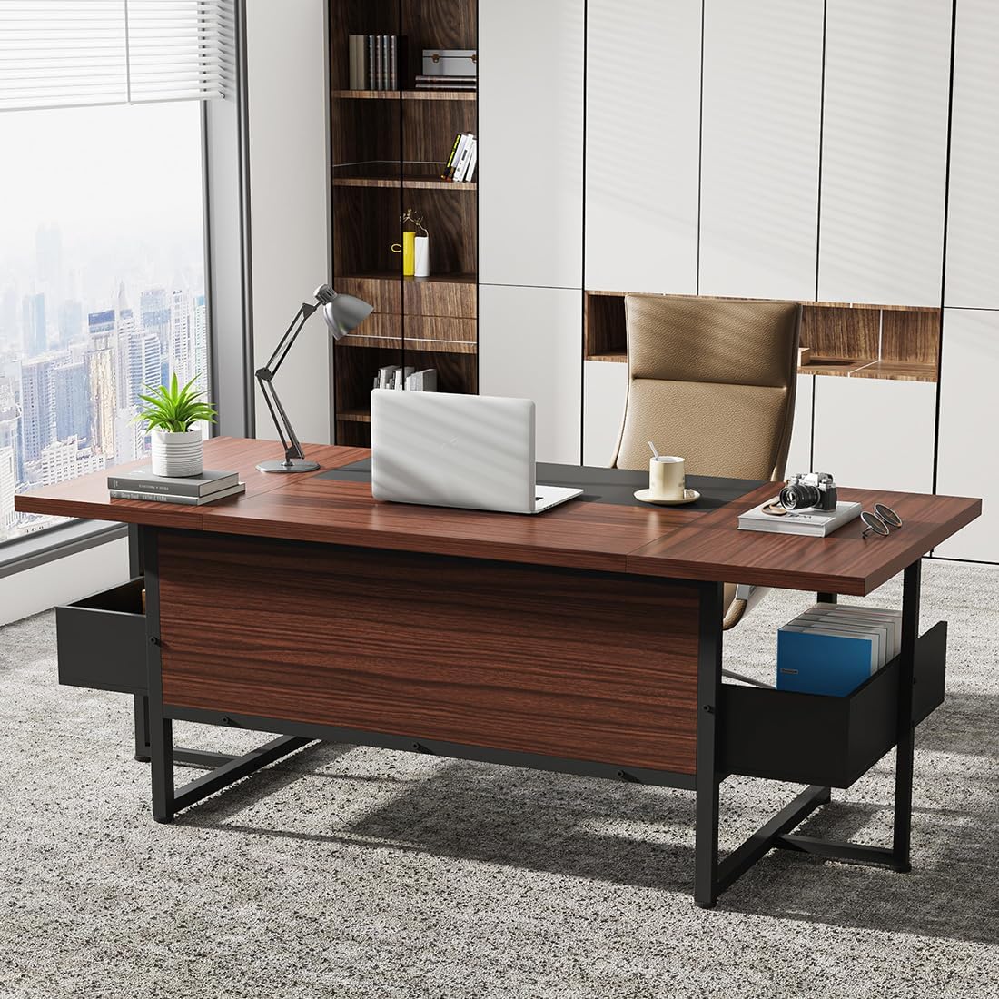 Amazon.com: Tribesigns 62 Inch Big Computer Desk with Storage Shelves ...