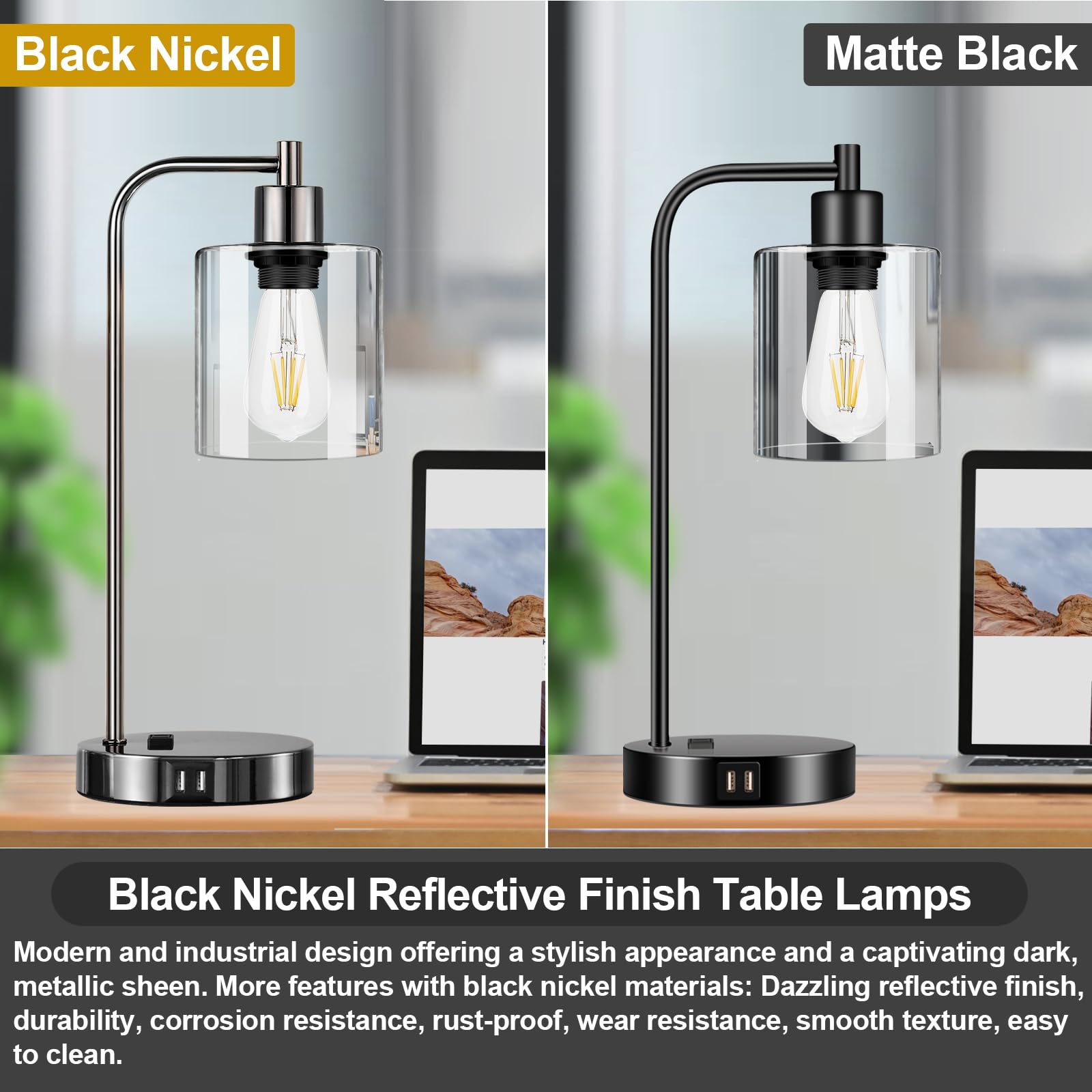 Industrial Touch Control Table Lamps Set of 2 - Black Nickel Bedside ...