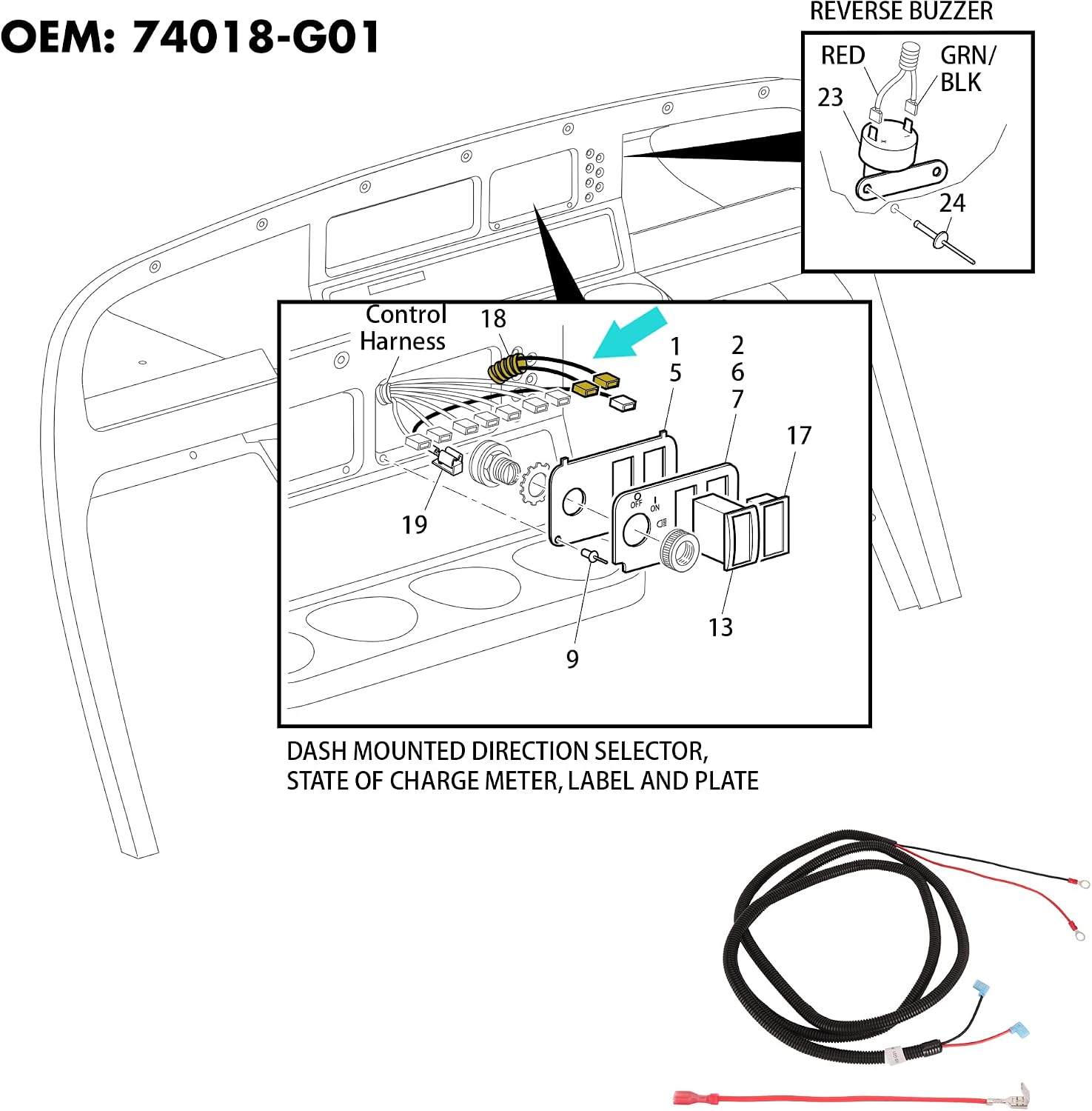 Buy 10L0L Golf Cart Charge Meter Wire Harness fit EZGO Electric&Gas 36V ...